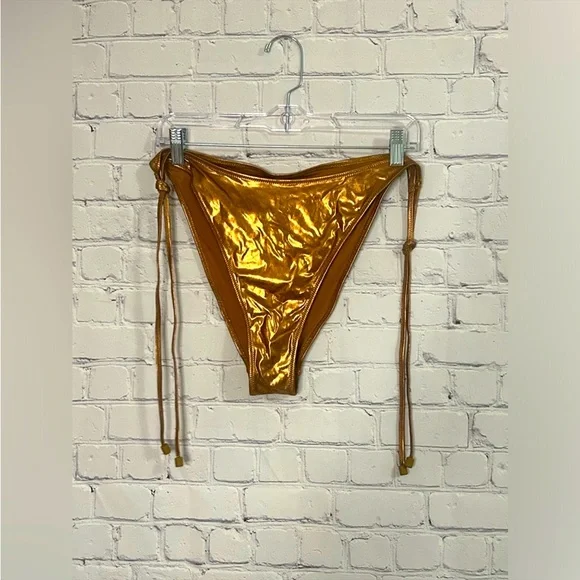 SKIMS | Swim | 3x Skims Swim Tie Bikini Bottom In Metallic Penny Color ...